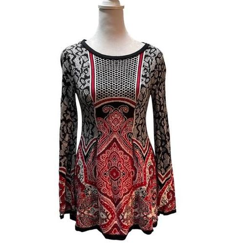 Style & Co Black Red White Paisley Regal Print Pleated Tunic Knit ...