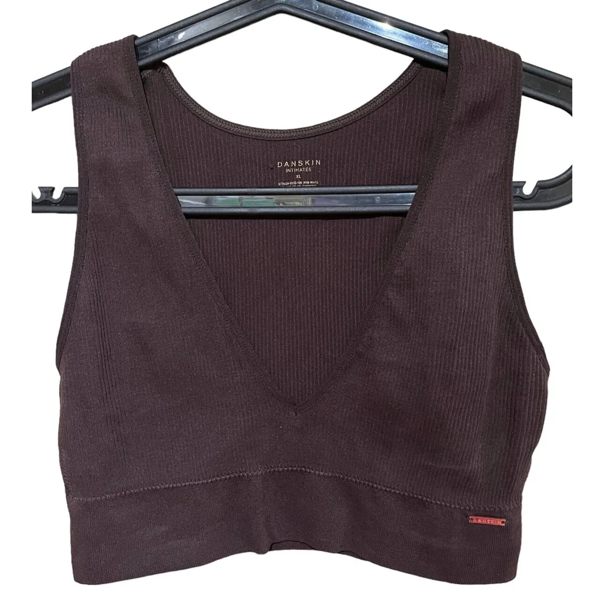 Danskin Intimates Seamless Deep V Bralette Ribbed Brown Bra Women’s XL ...