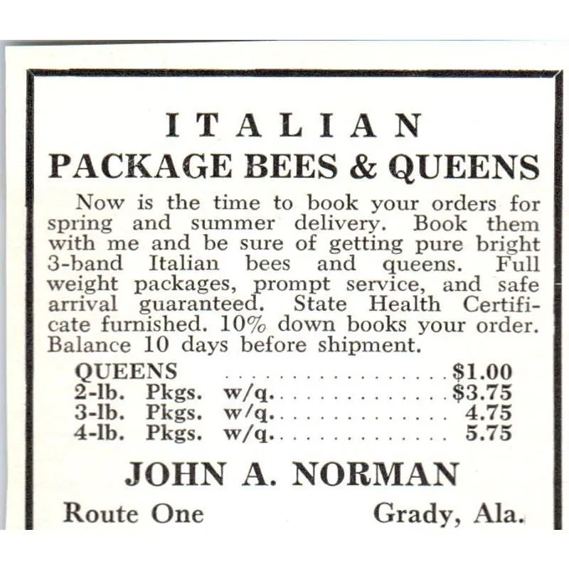 Italian Package Bees John A. Norman Grady Alabama 1961 Magazine Ad AB6 ...