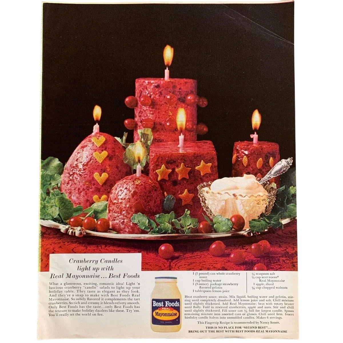Best Foods Mayonnaise Cranberry Candles Vintage Magazine Print Ad ...
