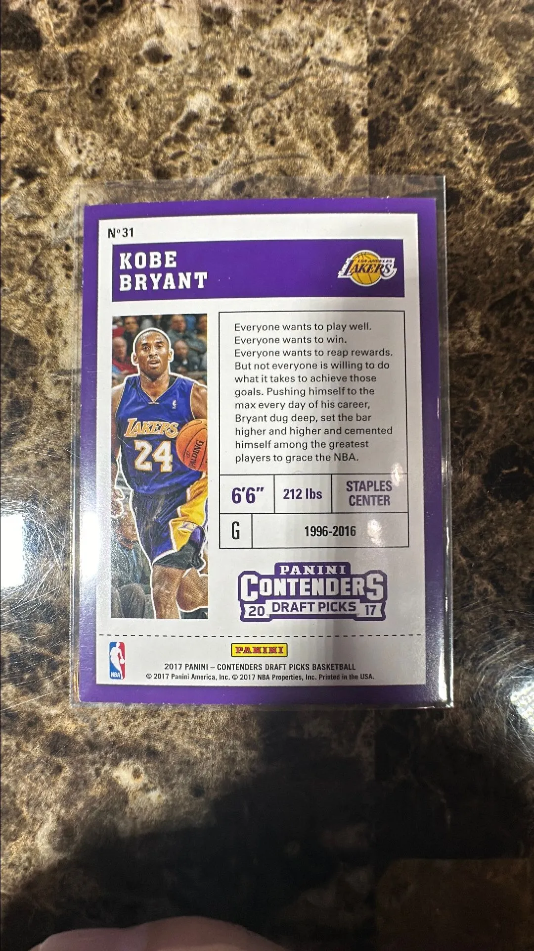 Kobe Bryant 2017-18 Panini Contenders Season Ticket #31 HOME JERSEY ...