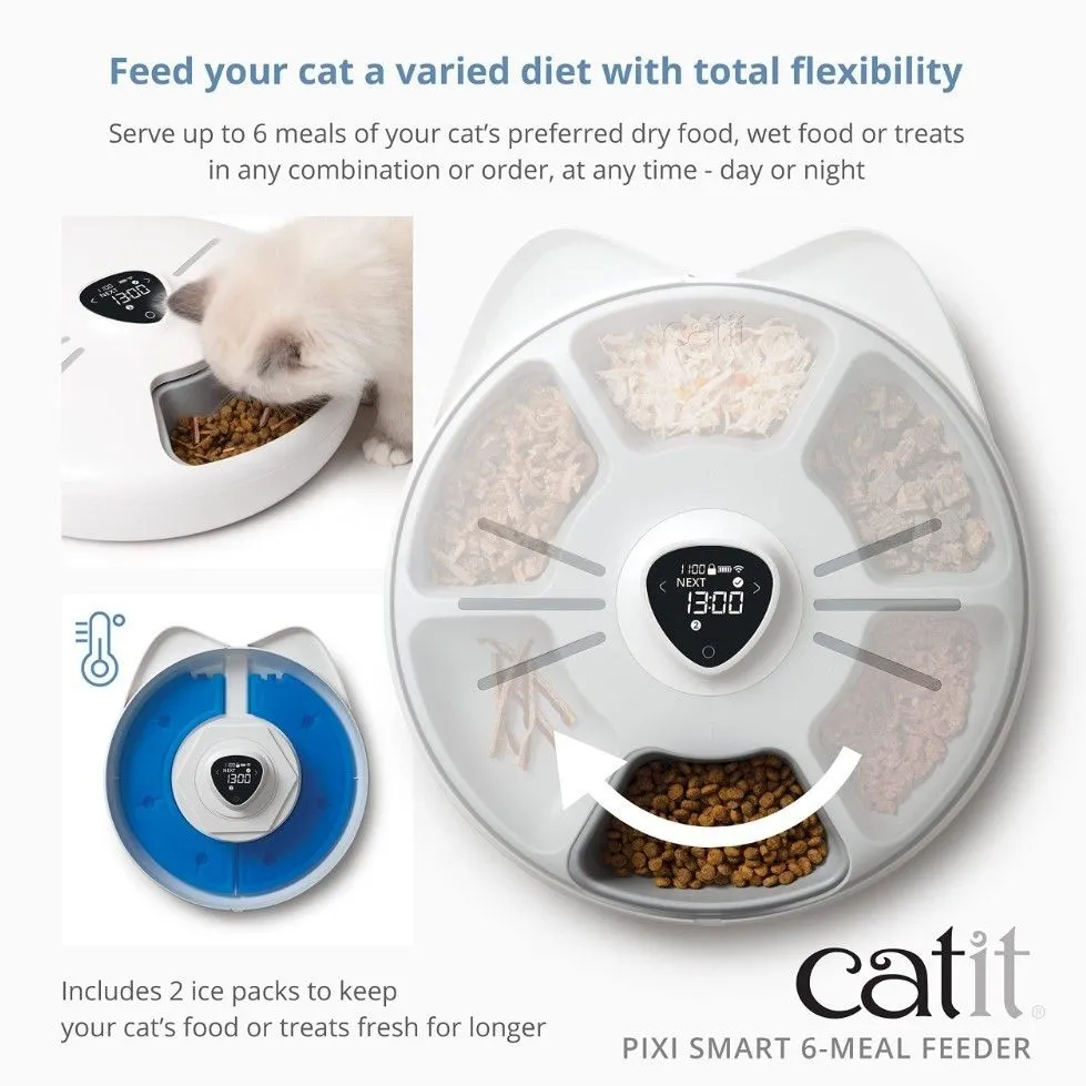 New Catit PIXI Smart 6-Meal Feeder – Automatic and Customizable Feeding Schedule with App ...