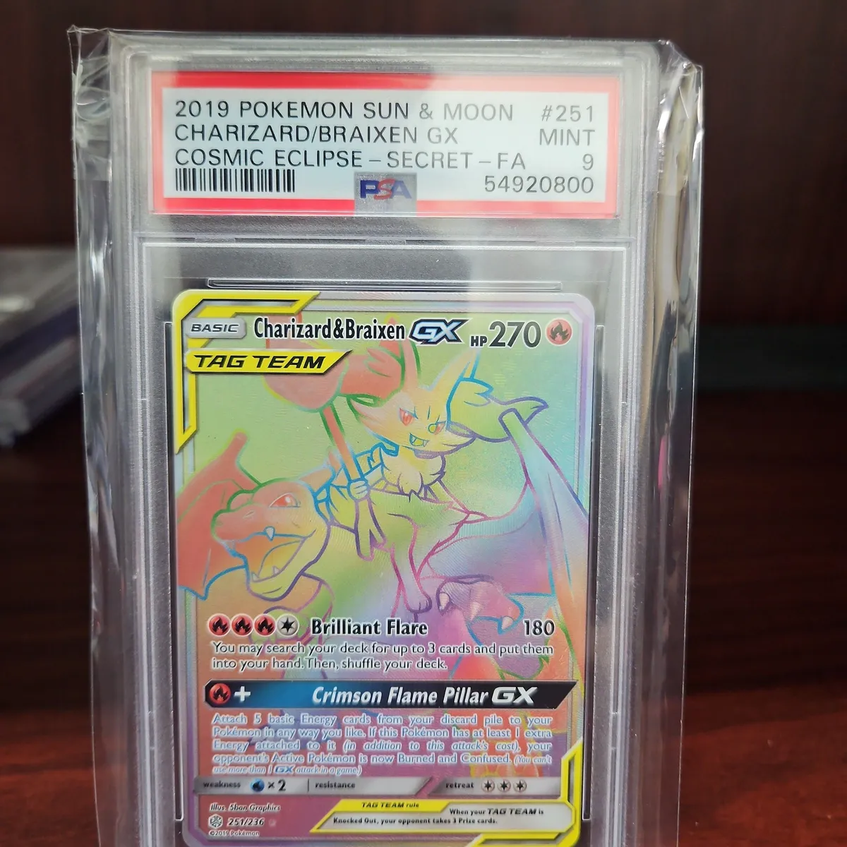 2019 Pokemon Sun & Moon Cosmic Eclipse Charizard/Braixen Gx Cosmic Eclipse-Secret-Fa PSA MINT 9 ...