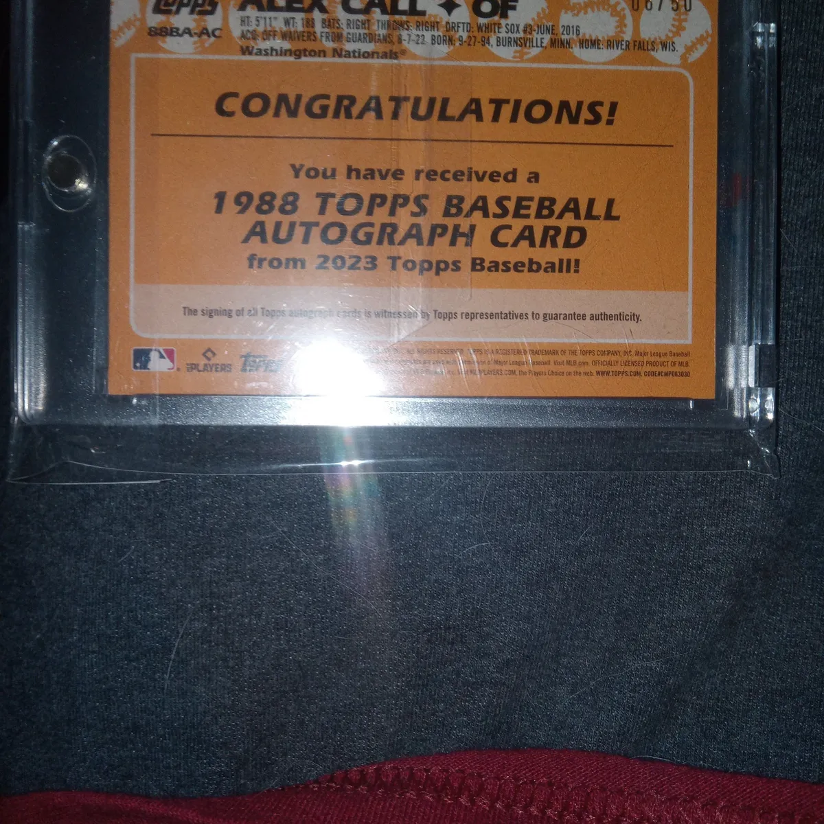 2023 TOPPS 1988 RETRO ALEX CALL ROOKIE AUTOGRAPH SERIAL #ED 06/50 ...