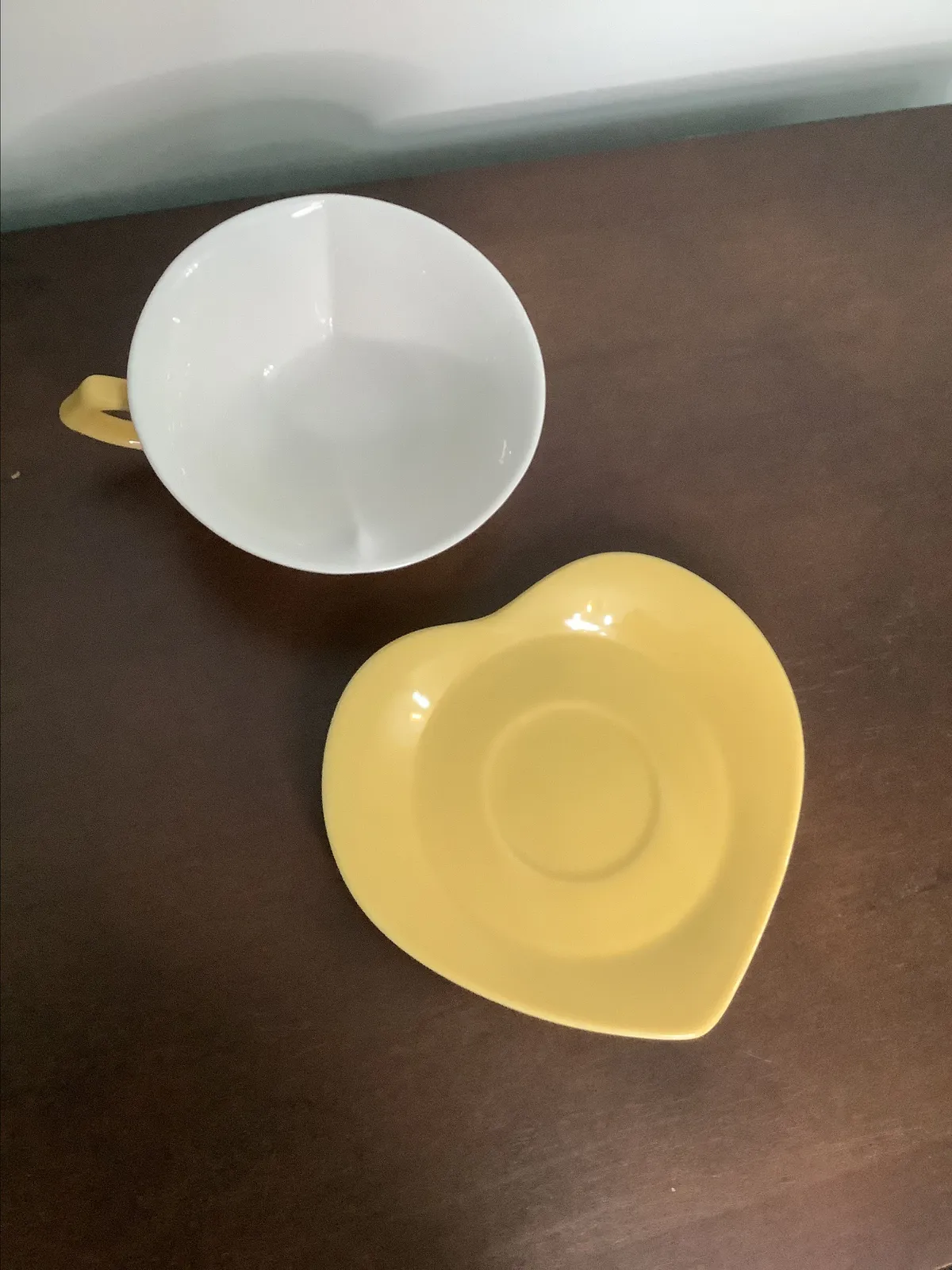 MARY KAY YELLOW HEART SHAPED PORCELAIN TEA CUP SAUCER SET · Whatnot ...