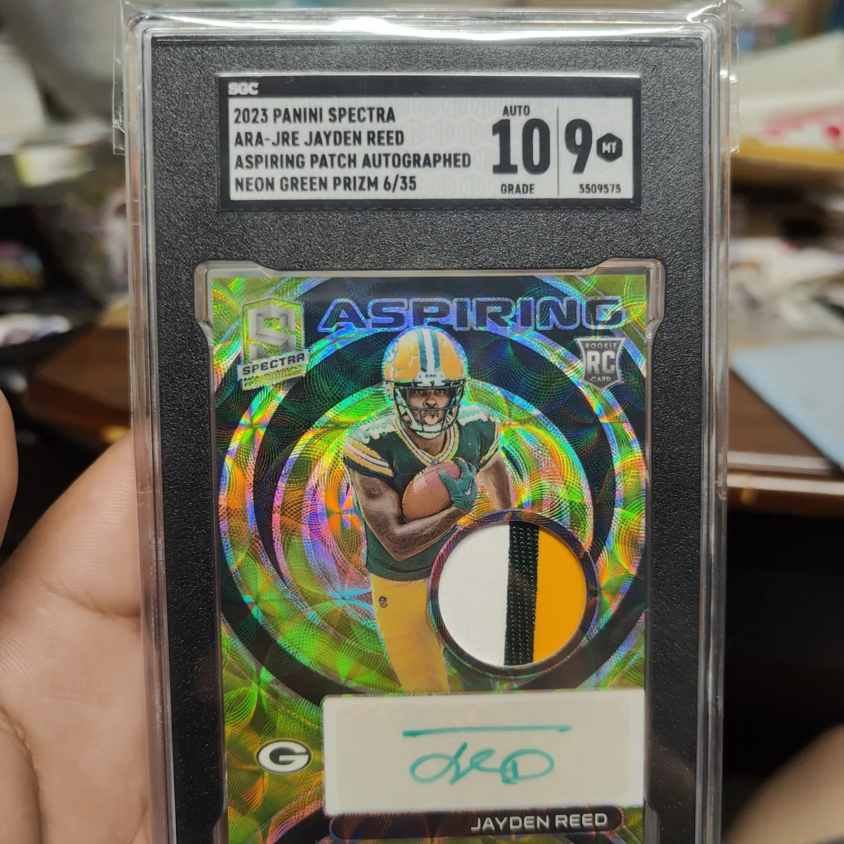 2023 Panini Spectra Jayden Reed SGC Aspiring Patch Auto. Neon Green ...