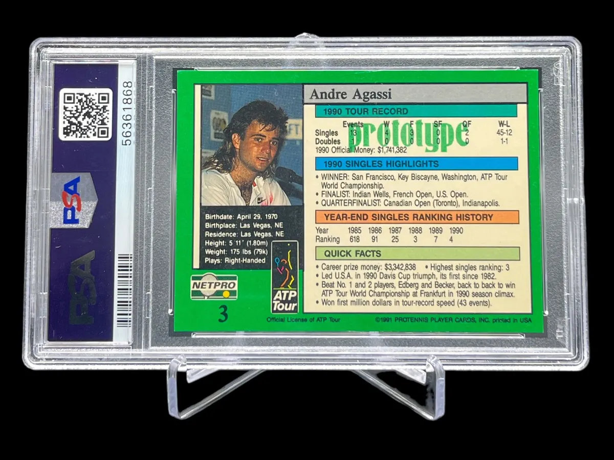 1991 Netpro Tour Stars Andre Agassi Prototype Rookie RC #3 PSA 8 NM-MT ...