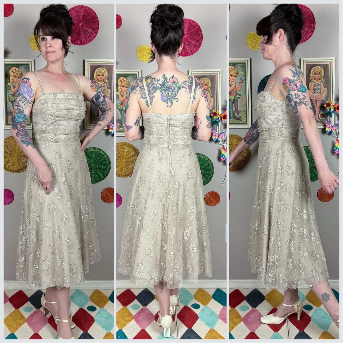 Vintage 1990s Beige Lace and Tulle Shelf Bust Swing Dress · Whatnot ...