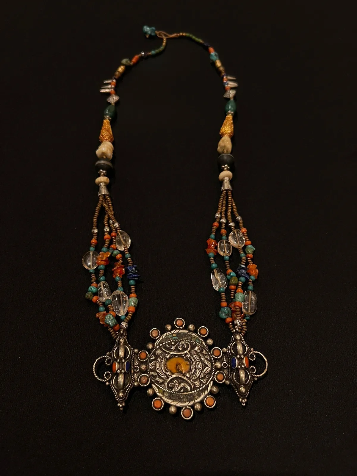 Royal Designer Ethnic Natural Turquoise, Coral & Crystal Beaded Long ...