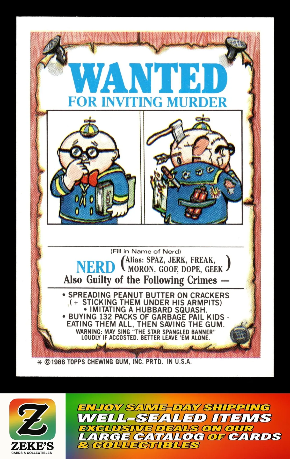 1986 Topps Garbage Pail Kids Series 4 #128a Sloshed Josh 1 STAR BACK ...
