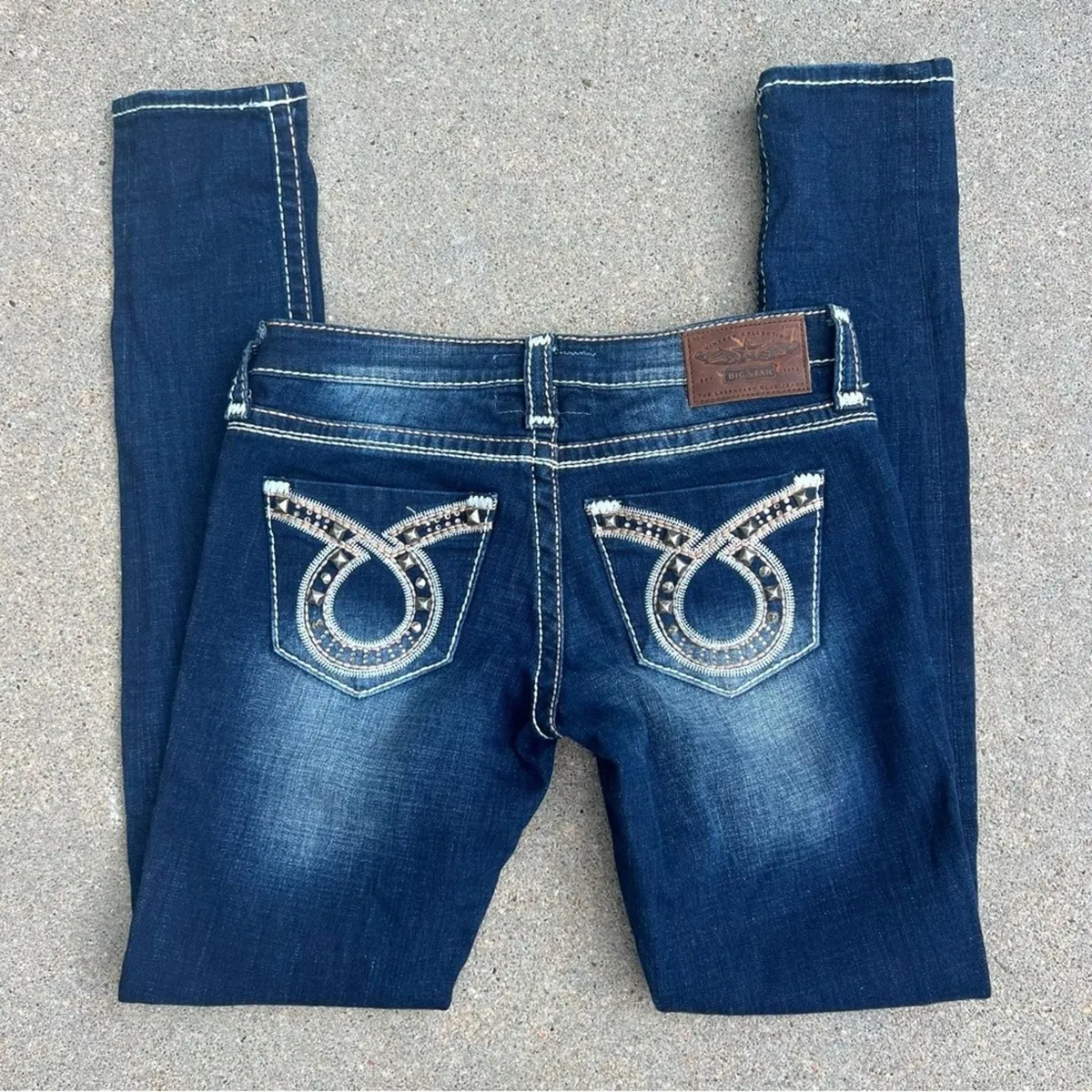 Big Star JENAE 28L skinny jeans dark wash bling embroidered pockets ...