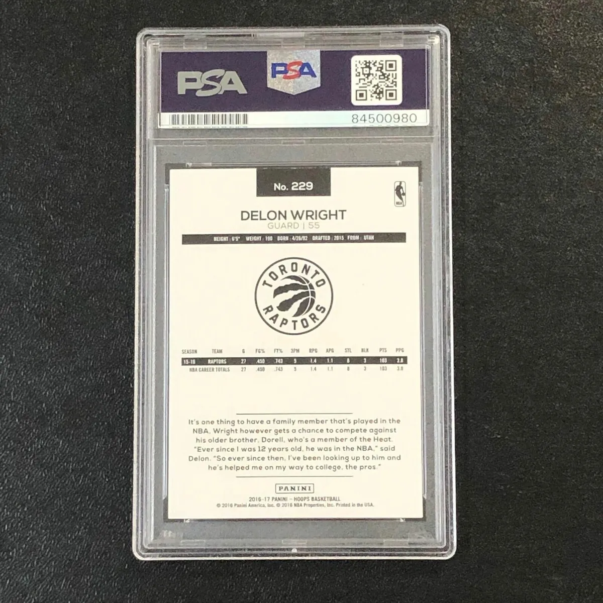 2016-17 NBA Hoops #229 Delon Wright Signed Card AUTO 10 PSA Slabbed ...