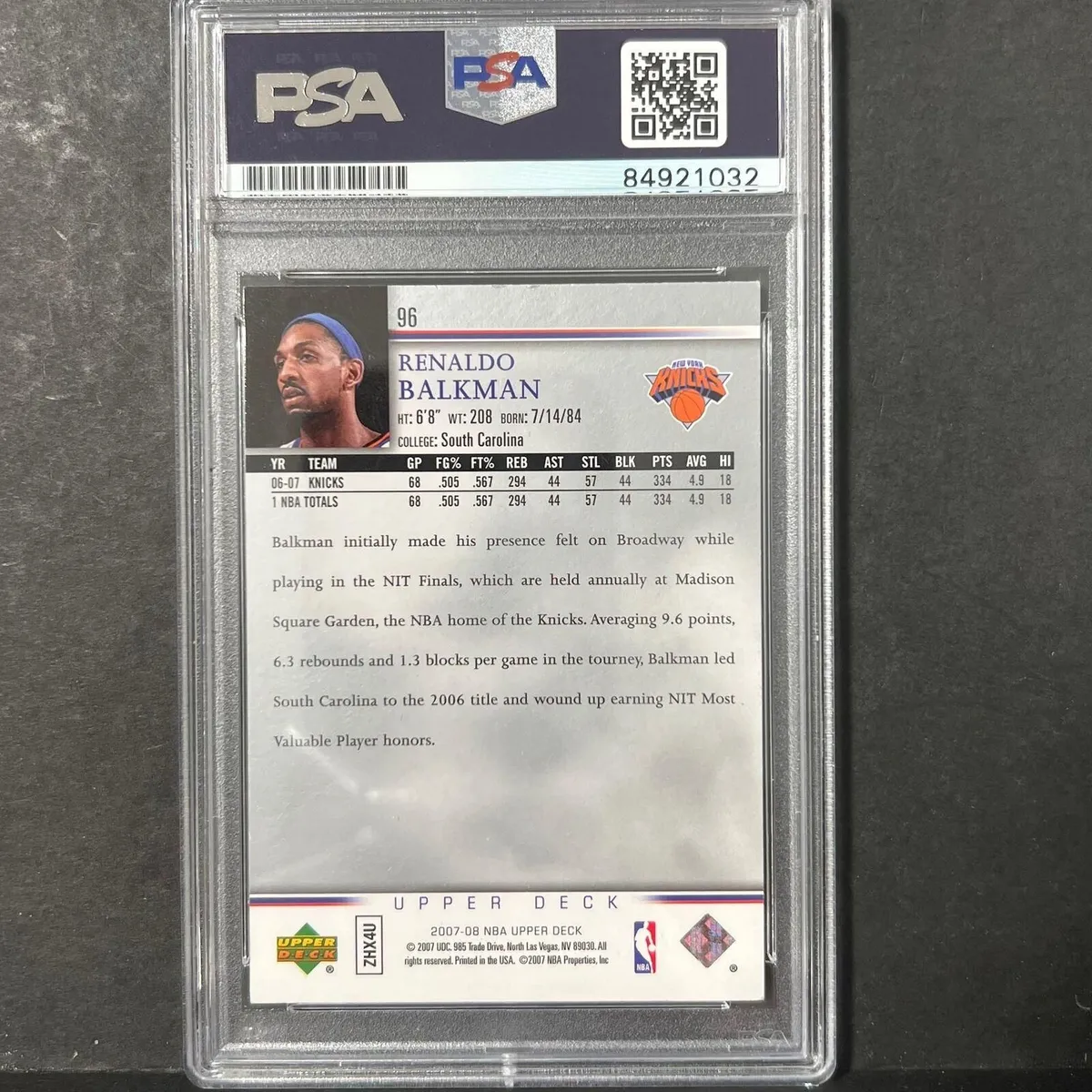 2007-08 NBA Upper Deck #96 Renaldo Balkman Signed Card AUTO 10 PSA Slabbed Knick · Whatnot: Buy ...