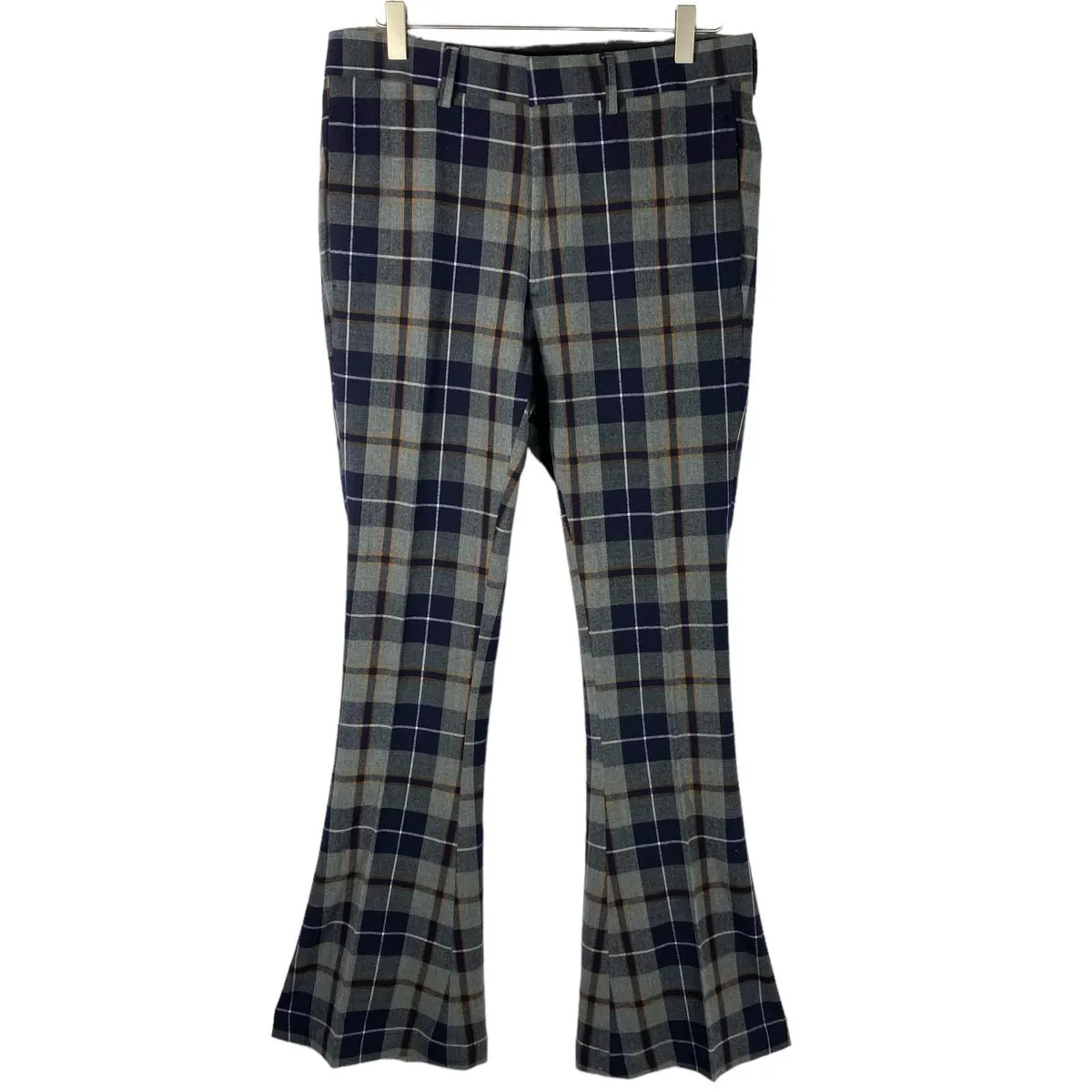 Asos Extreme Flared Smart Pants Men's 30 x 32 Navy Check Plaid Stretchy ...