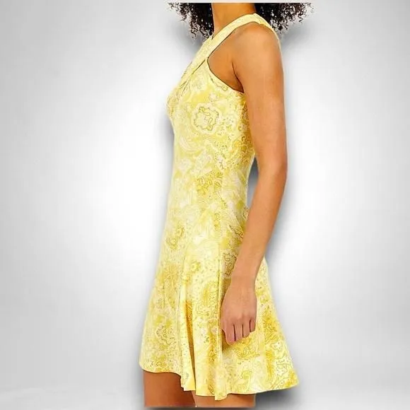 MICHAEL MICHAEL KORS YELLOW CRISSCROSSED PAISLEY DRESS W/ ZIP BACK SIZE ...