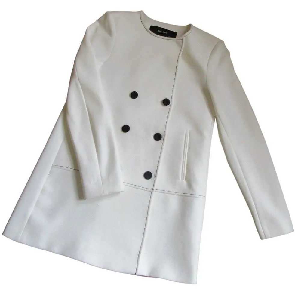 Zara Basics Jacket Size XS White Topstitch Lined Double Breasted Women ...