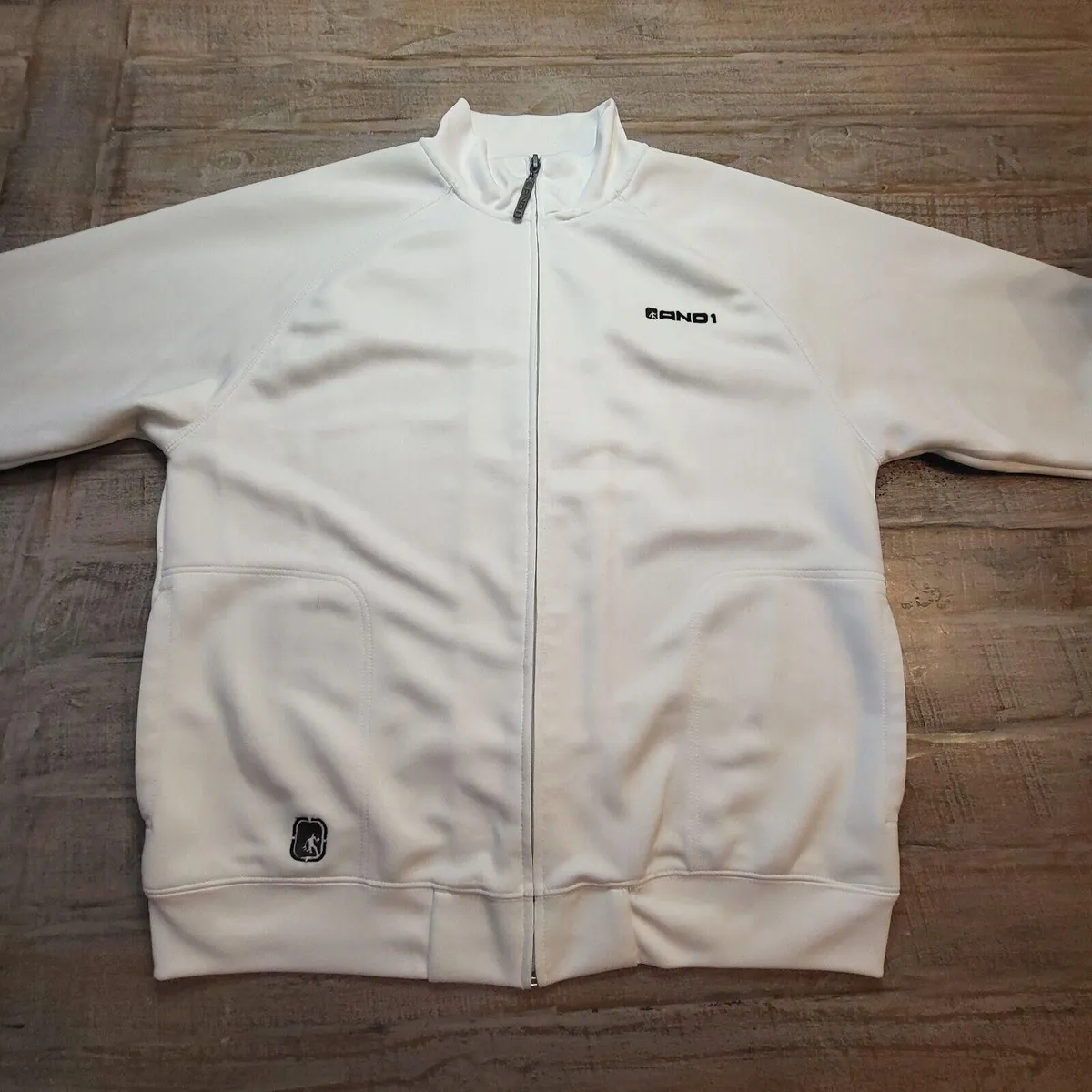 AND1 Basketball Track Jacket Mens XL White Long Sleeve Full Zip Vintage ...