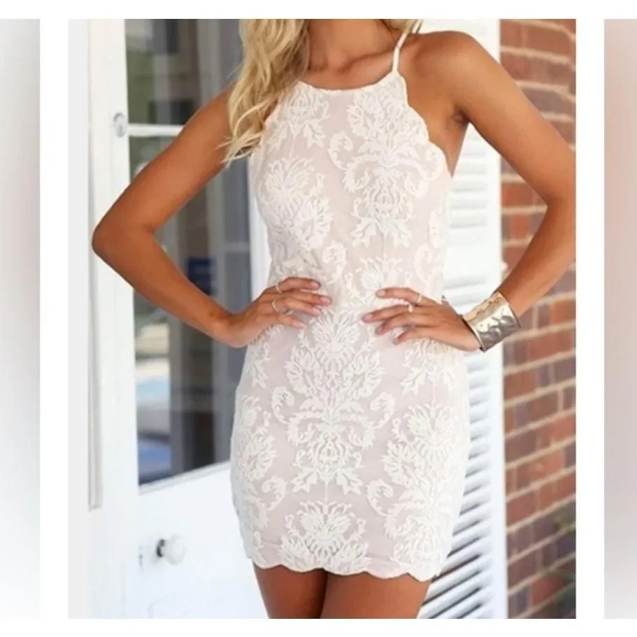 Xenia Boutique Lace Mini Dress sz 4 Women Ivory Beige Overlay Lined ...