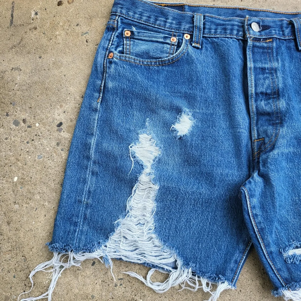 Levi's 501 Cut Off Shorts Size 33 Blue Jorts Distressed Dark Grunge 6 ...