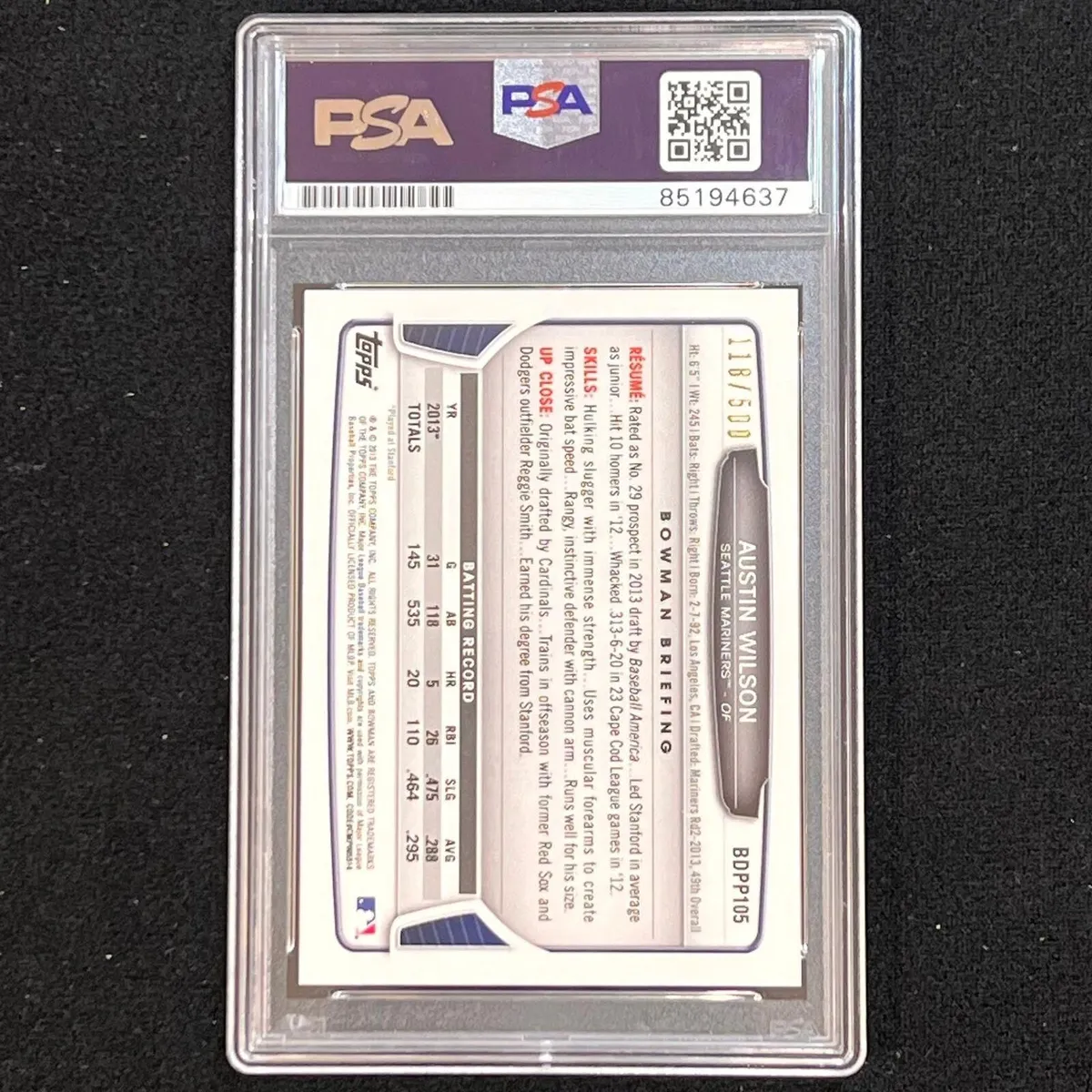 2013 Topps #BDPP105 Austin Wilson Signed Card PSA Slabbed AUTO 10 ...