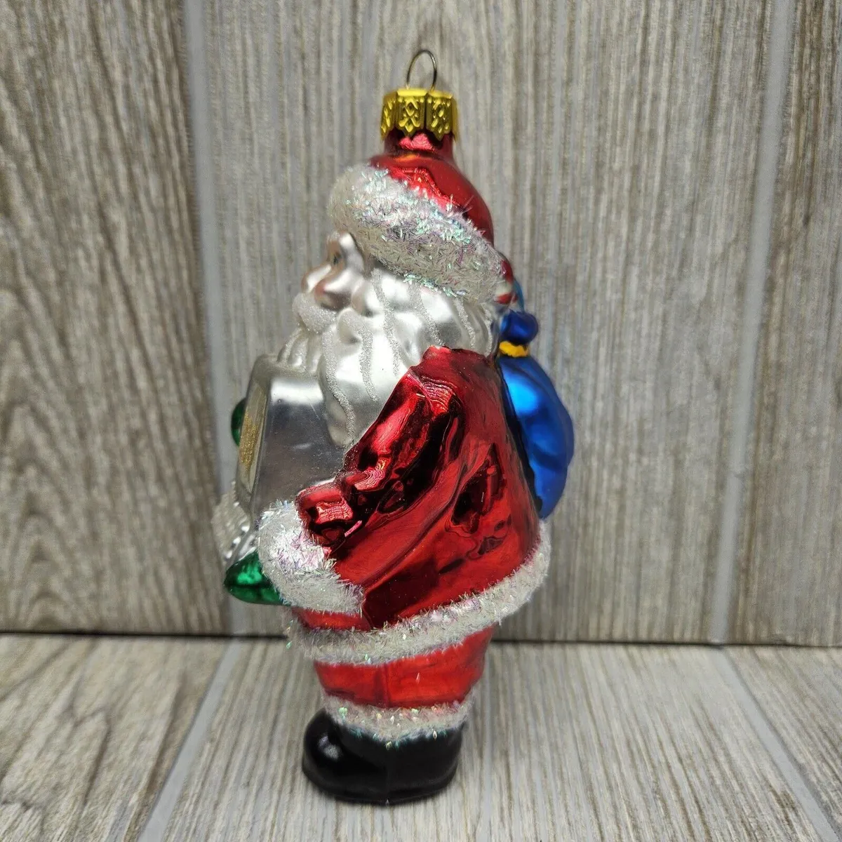 Slavic Treasures 2000 Santa With Computer Glass Ornament Glitter Detail ...