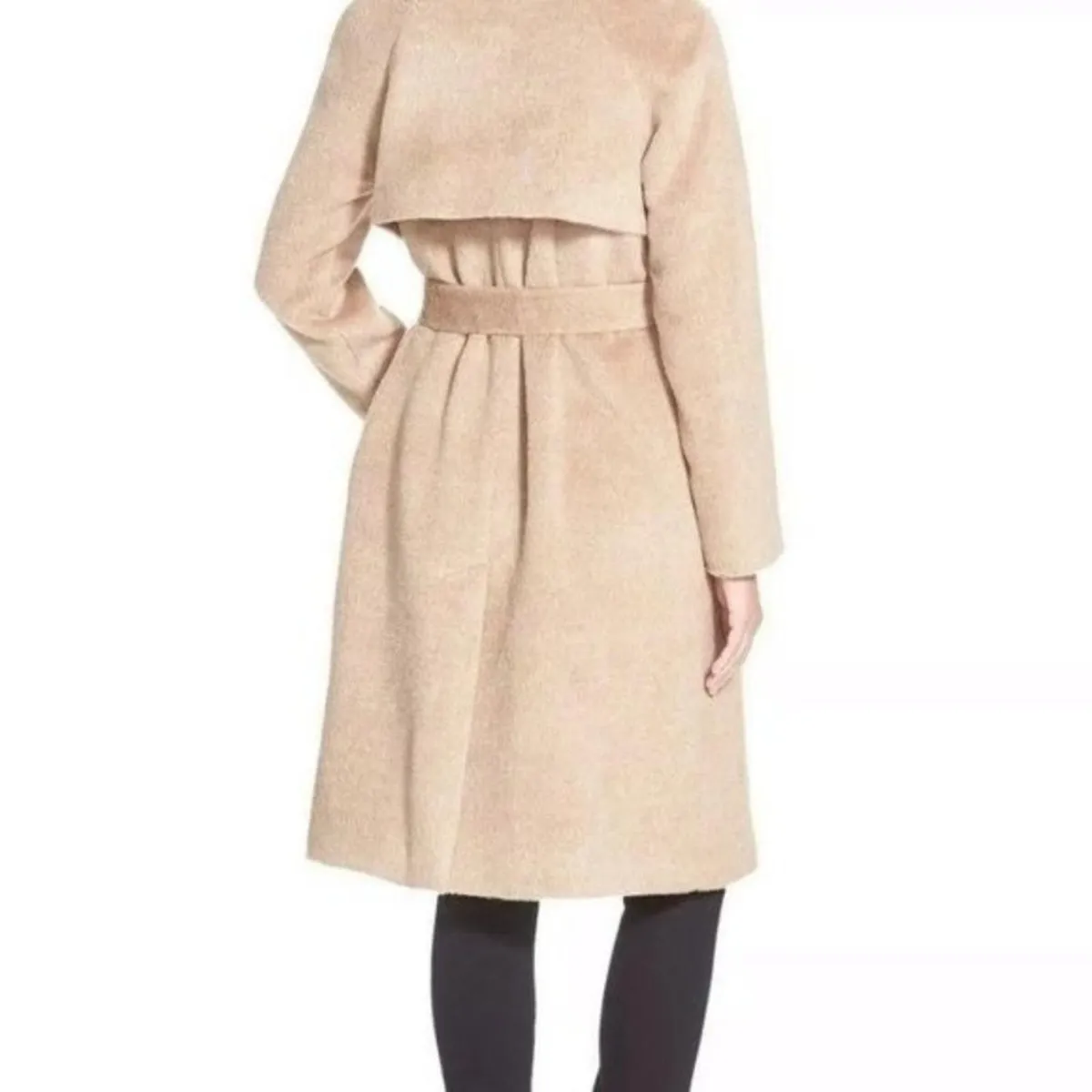 Trina Turk Beige Delaney Long Wrap Trench Wool Alpaca Blend Classic ...