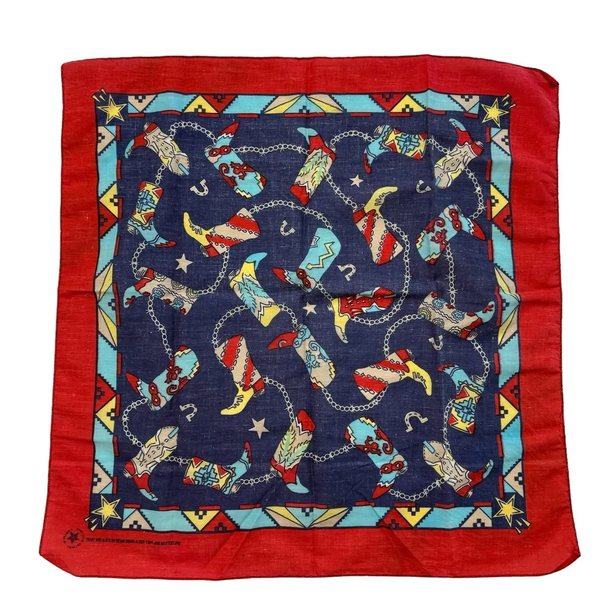 HAV-A-HANK Vintage Cowboy Boot Western Bandana Handkerchief Red Blue ...