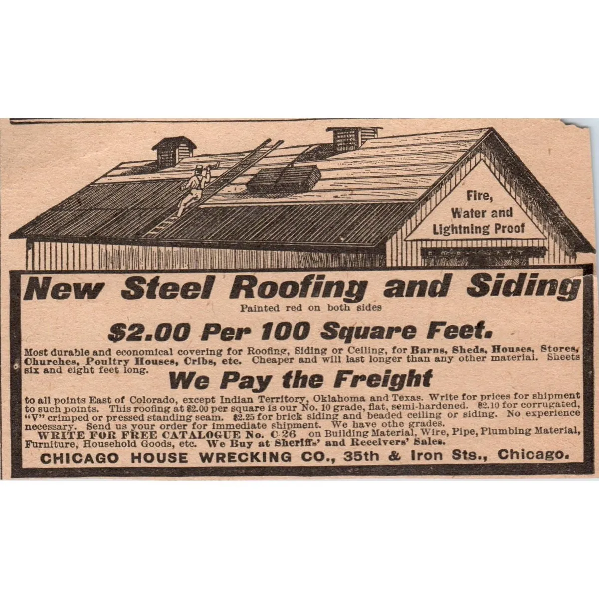 Farm Steel Roofing & Siding Chicago House Wrecking Co 1905 Magazine Ad ...