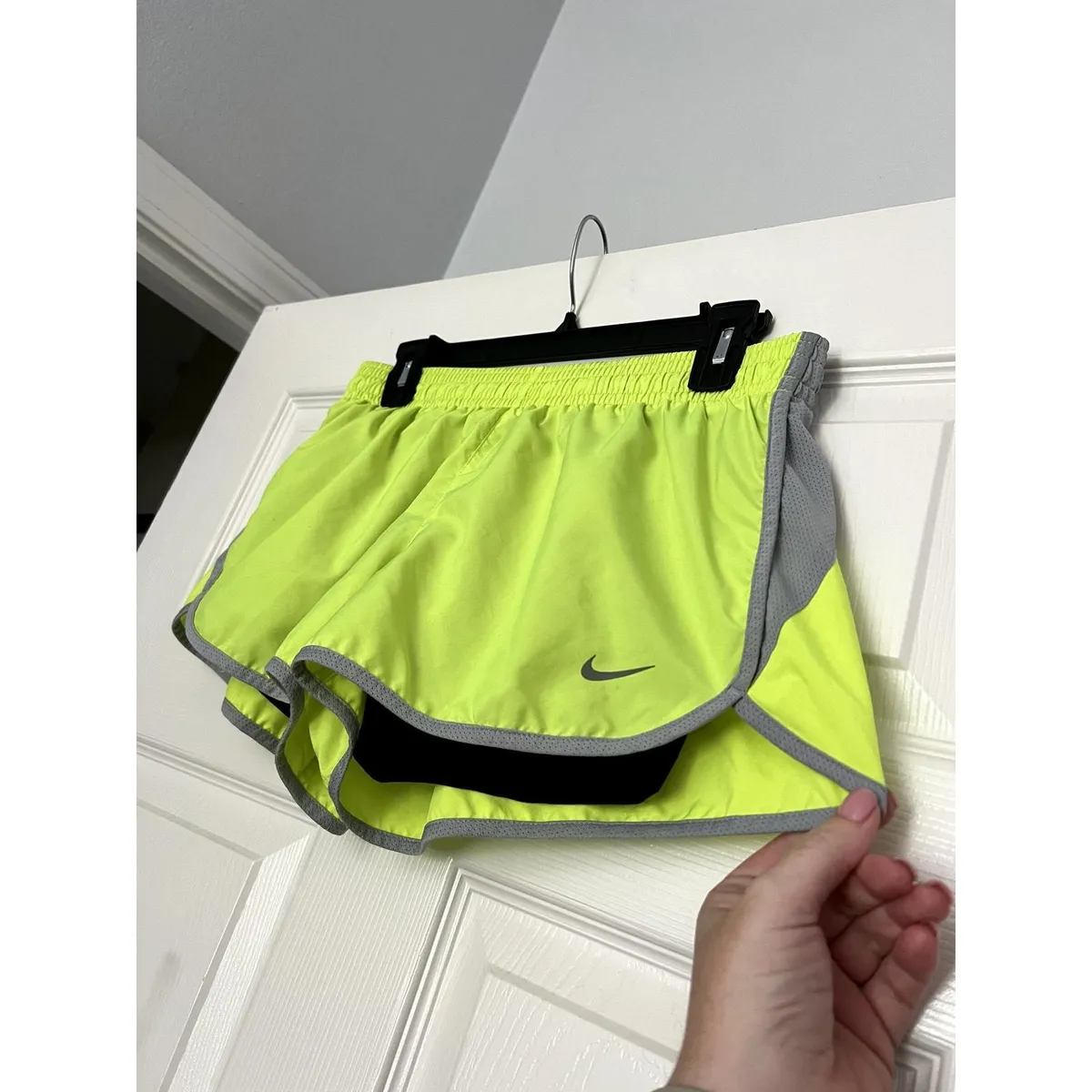 Women's Nike Dri Fit Lime Green and Gray Running Shorts Size Large ...