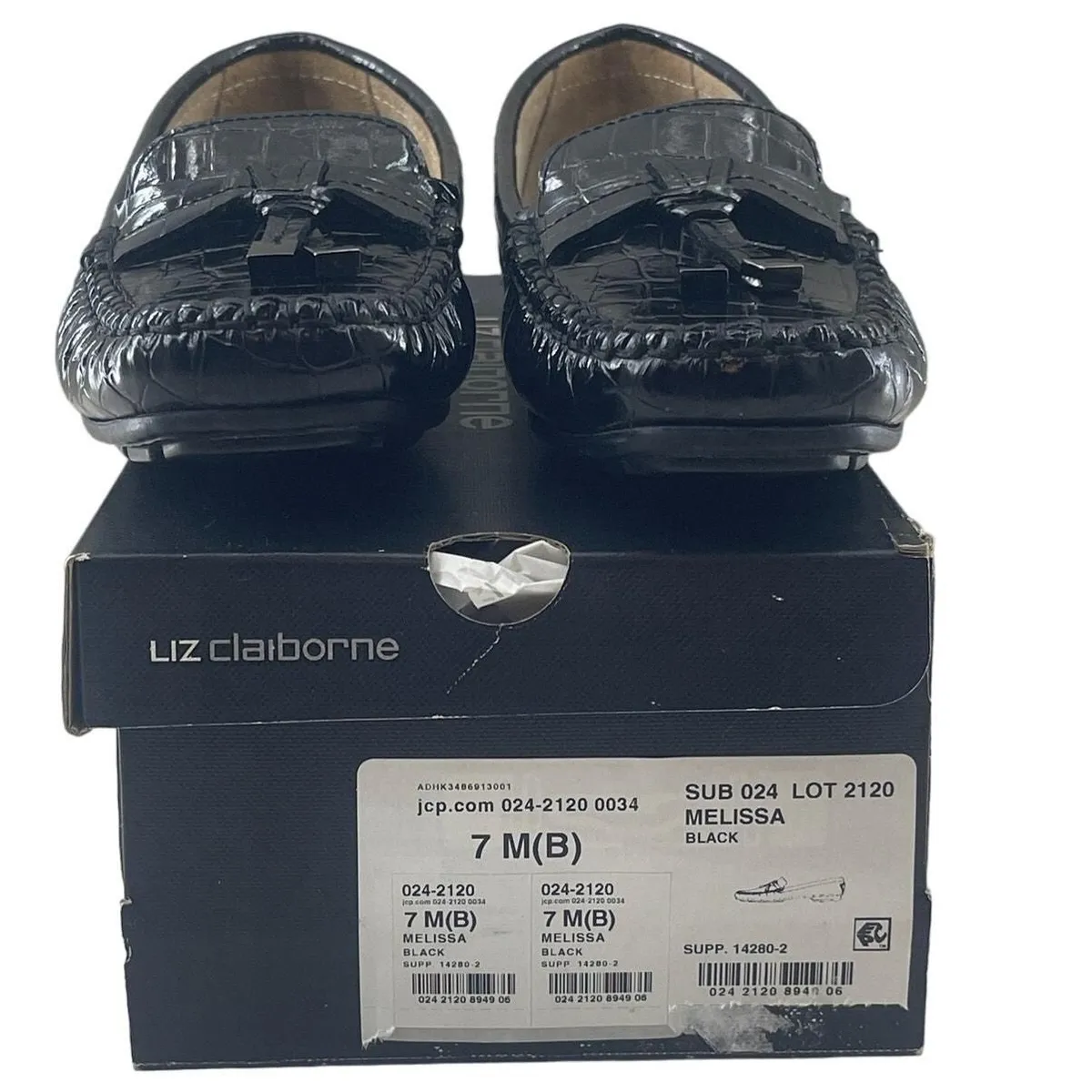 Liz Claiborne Melissa Leather Loafers Black Croc Embossed Women Size 7 ...