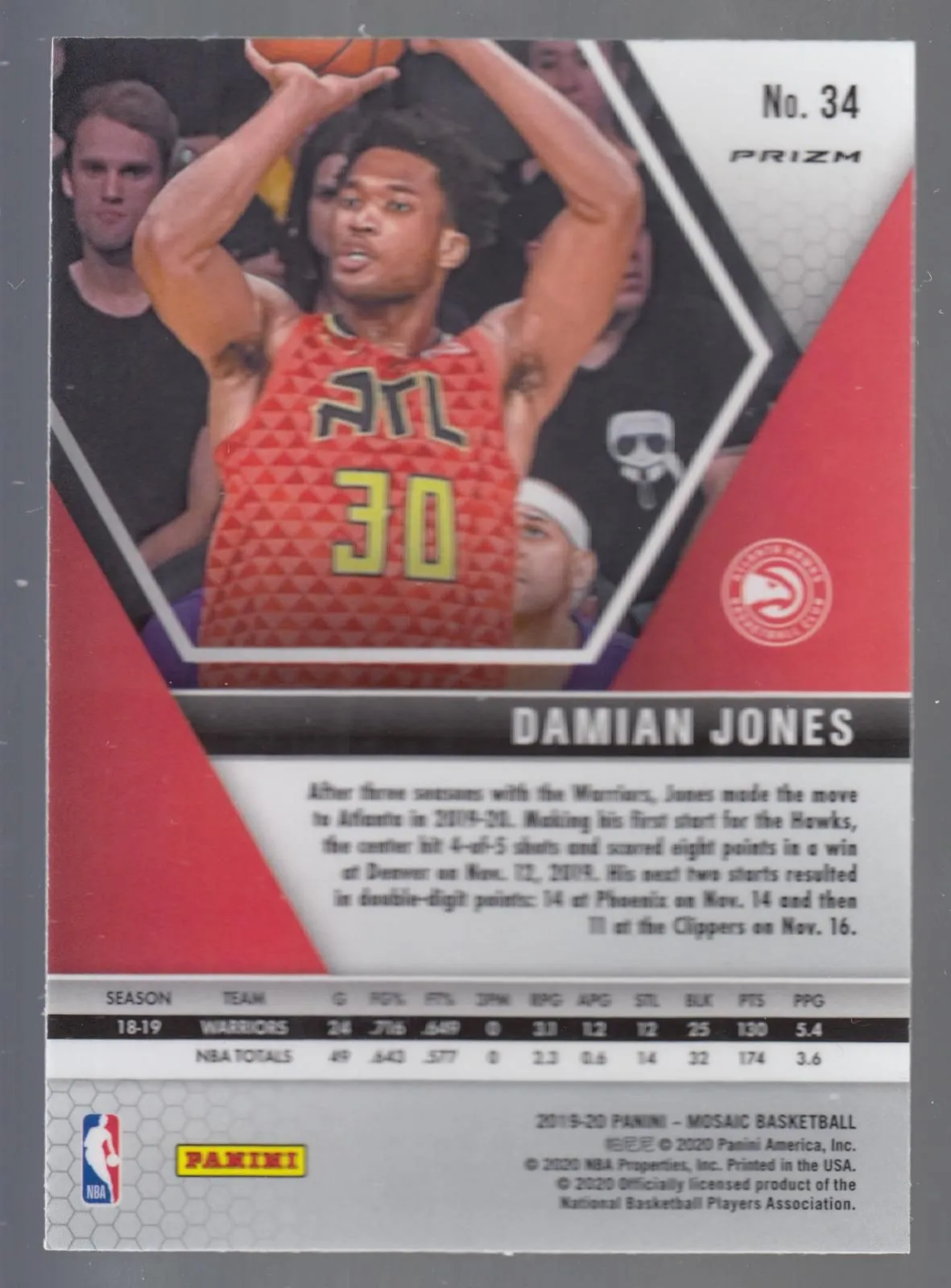 2019/20 PANINI PRIZM MOSAIC DAMIAN JONES RED WAVE SP CARD #34 ATLANTA ...