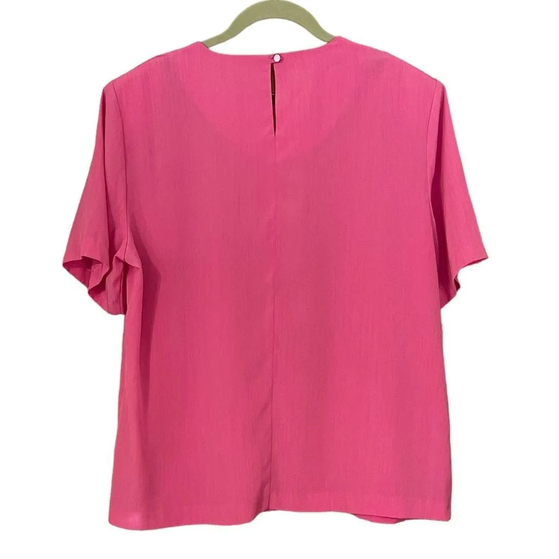 Susan Graver S G Sport Pink Solid Short Sleeve Shell Size Large