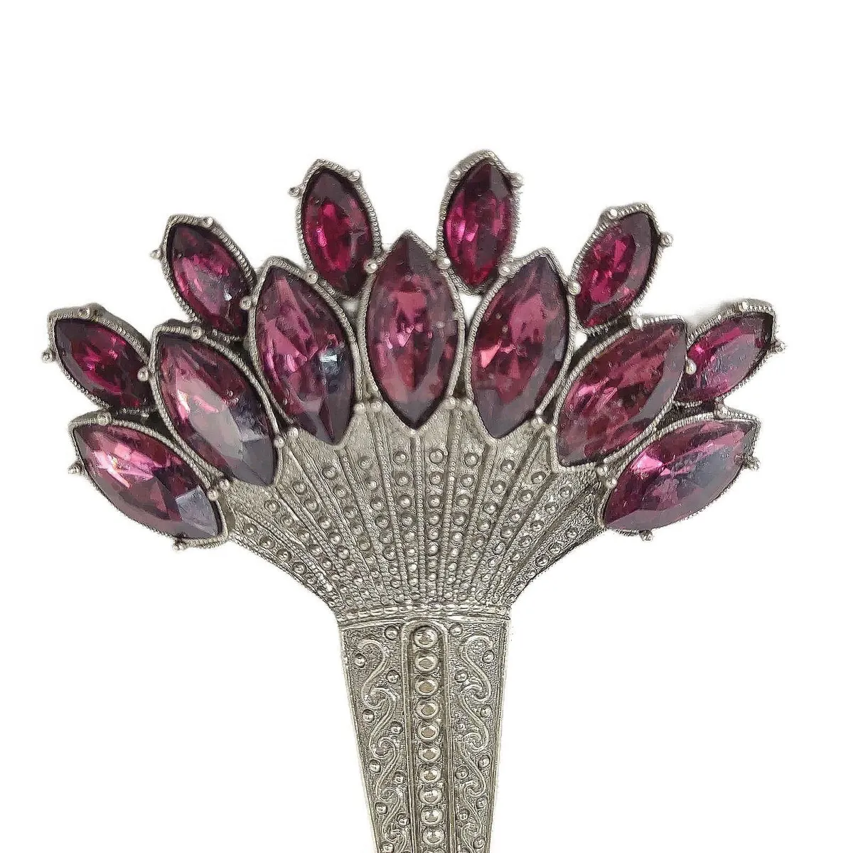 Vintage Art Deco Revival Amethyst Rhinestone Pewter Torch Brooch Pin ...