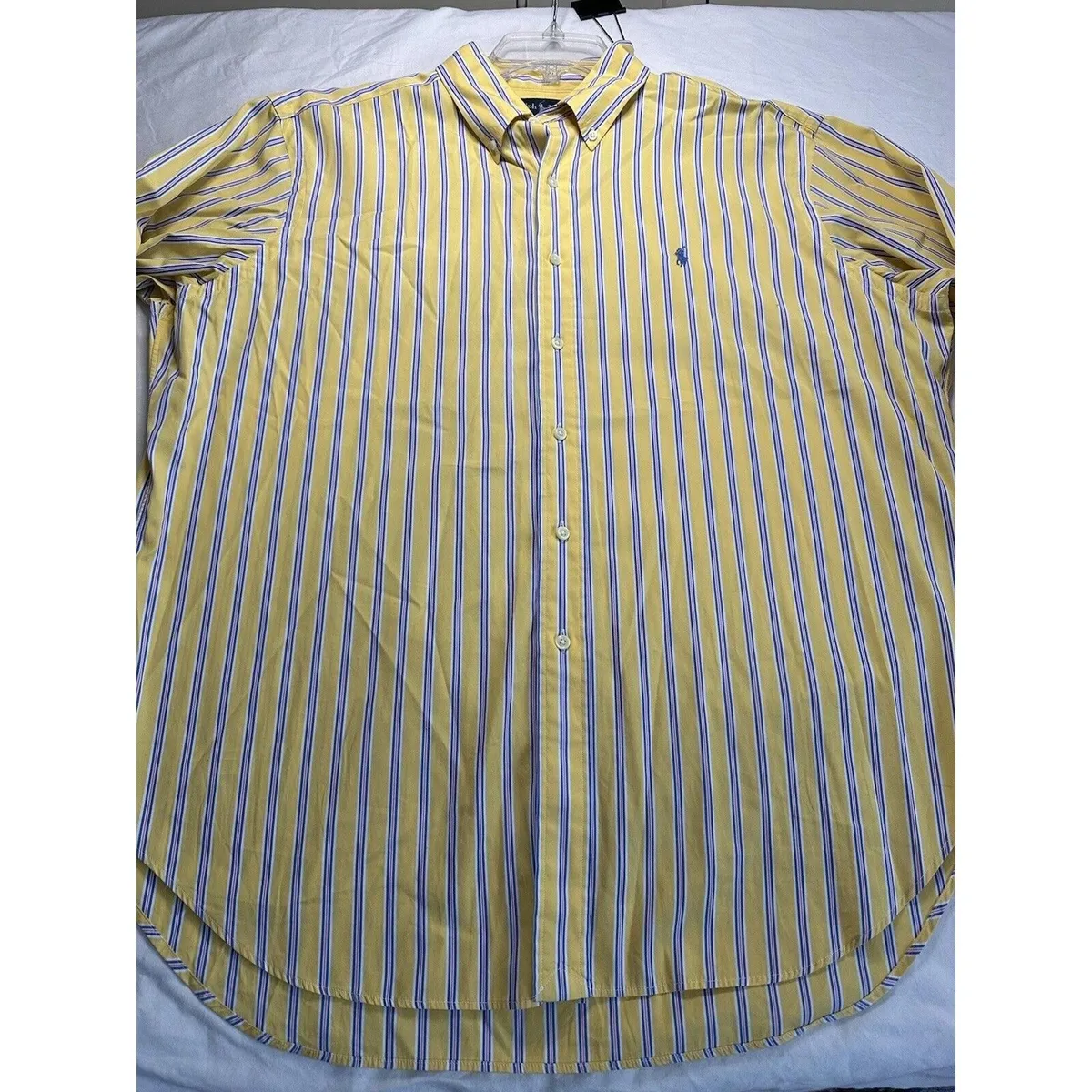Ralph Lauren Custom Fit, Button Down XL Shirt Yellow w/pink & Blue ...