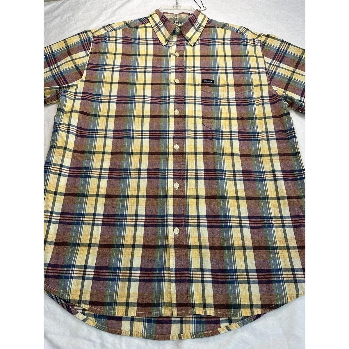 Ivy Crew Classics Men's Button Up, Red/Gold/Blue Plaid Medium Short ...