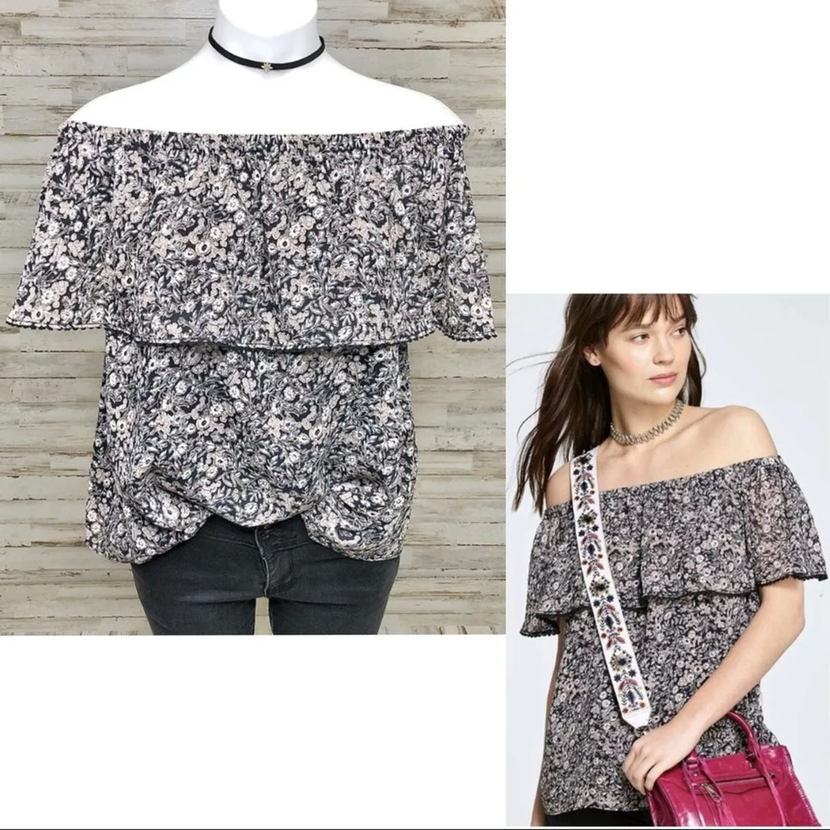 Rebecca Minkoff Wildflower Deb Top Womens Size S Black Off the Shoulder ...