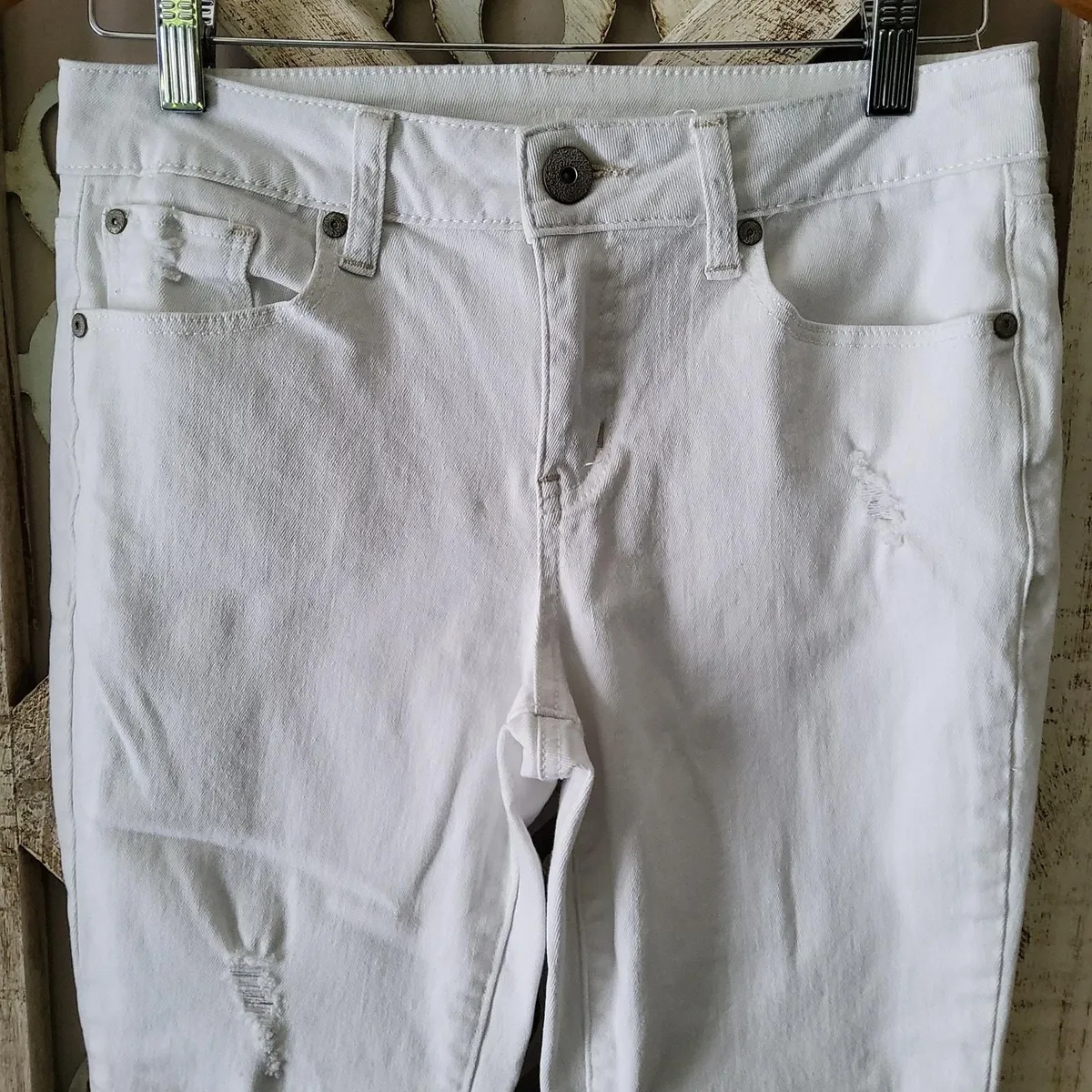 ana Women's Embroidered Distressed Raw Hem Denim Jeans in White ...