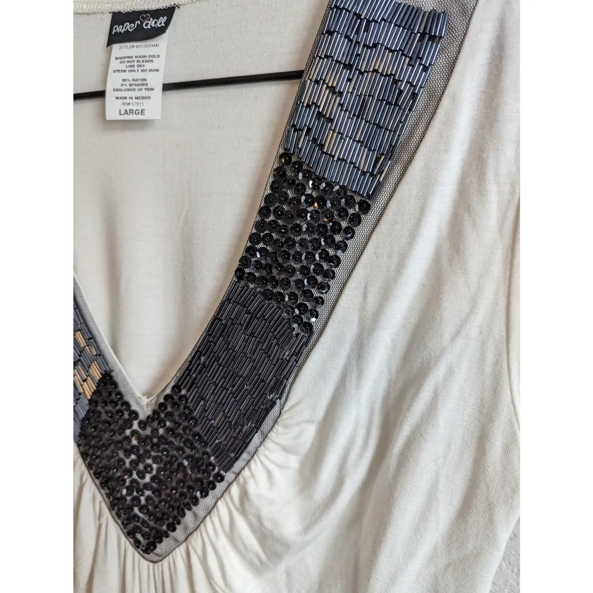 Vtg Y2K Sz L Paper Doll Short Sleeve V Neck Blouse Beaded NEckline ...
