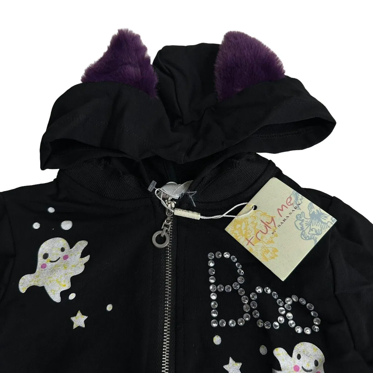 Truly Me by Sara Sara Girls Zip Halloween Appliqué Ghost Cat Ear Jacket ...