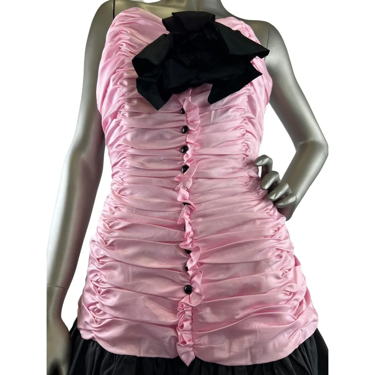 Vintage 1980s Victor Costa Pink and Black Strapless Dress Small ...