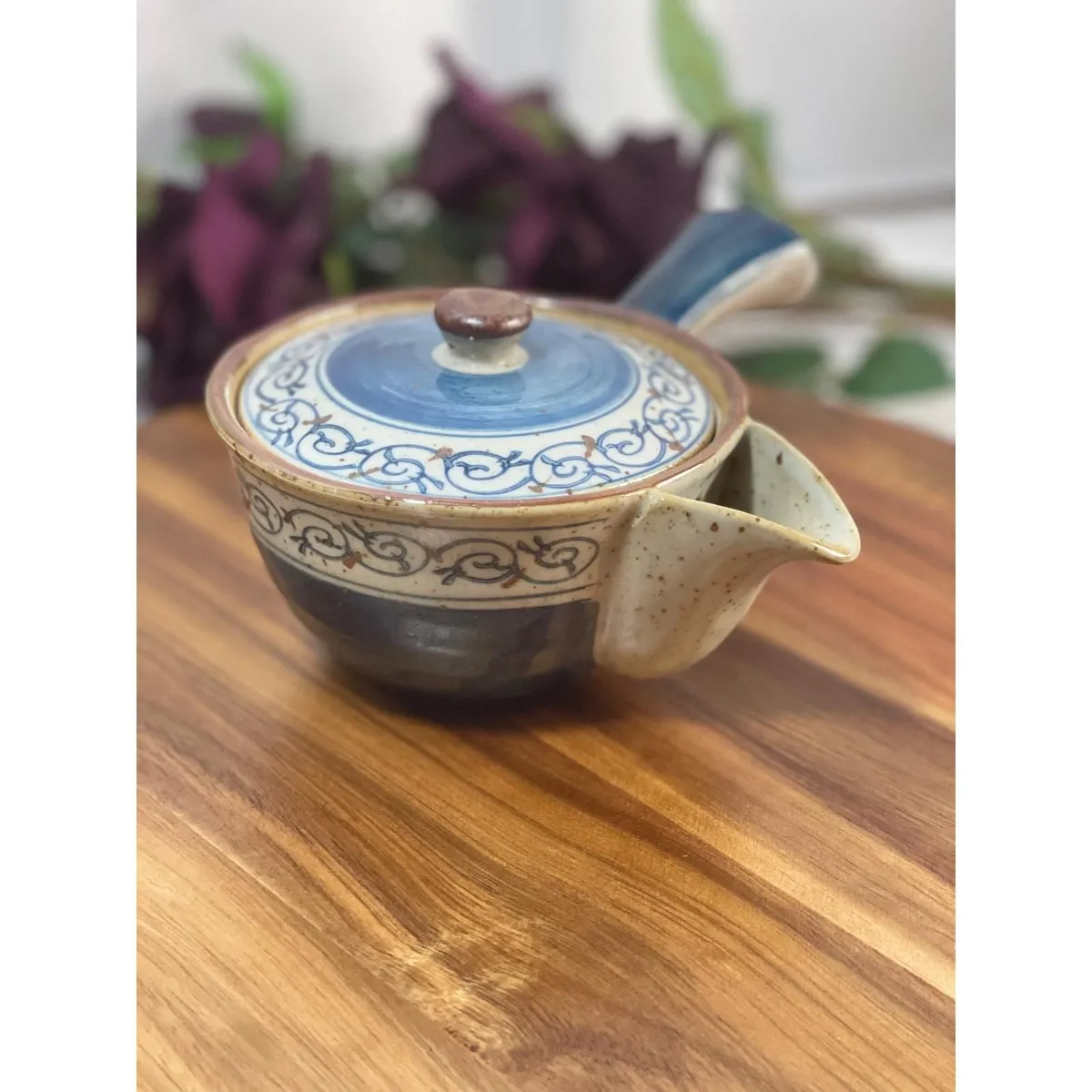 Vintage Japanese Ceramic Handheld Teapot with Wide Mouth for Straining ...