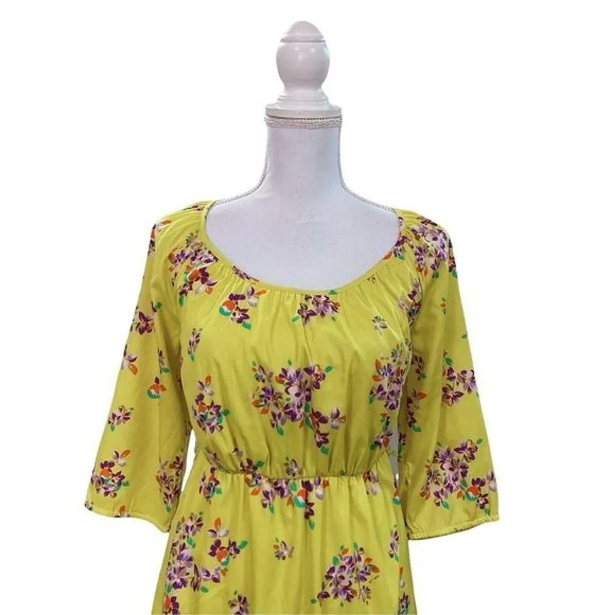 Small Yellow Foral Blouson Stretchable Waist Casual Mini Dress OLD NAVY ...