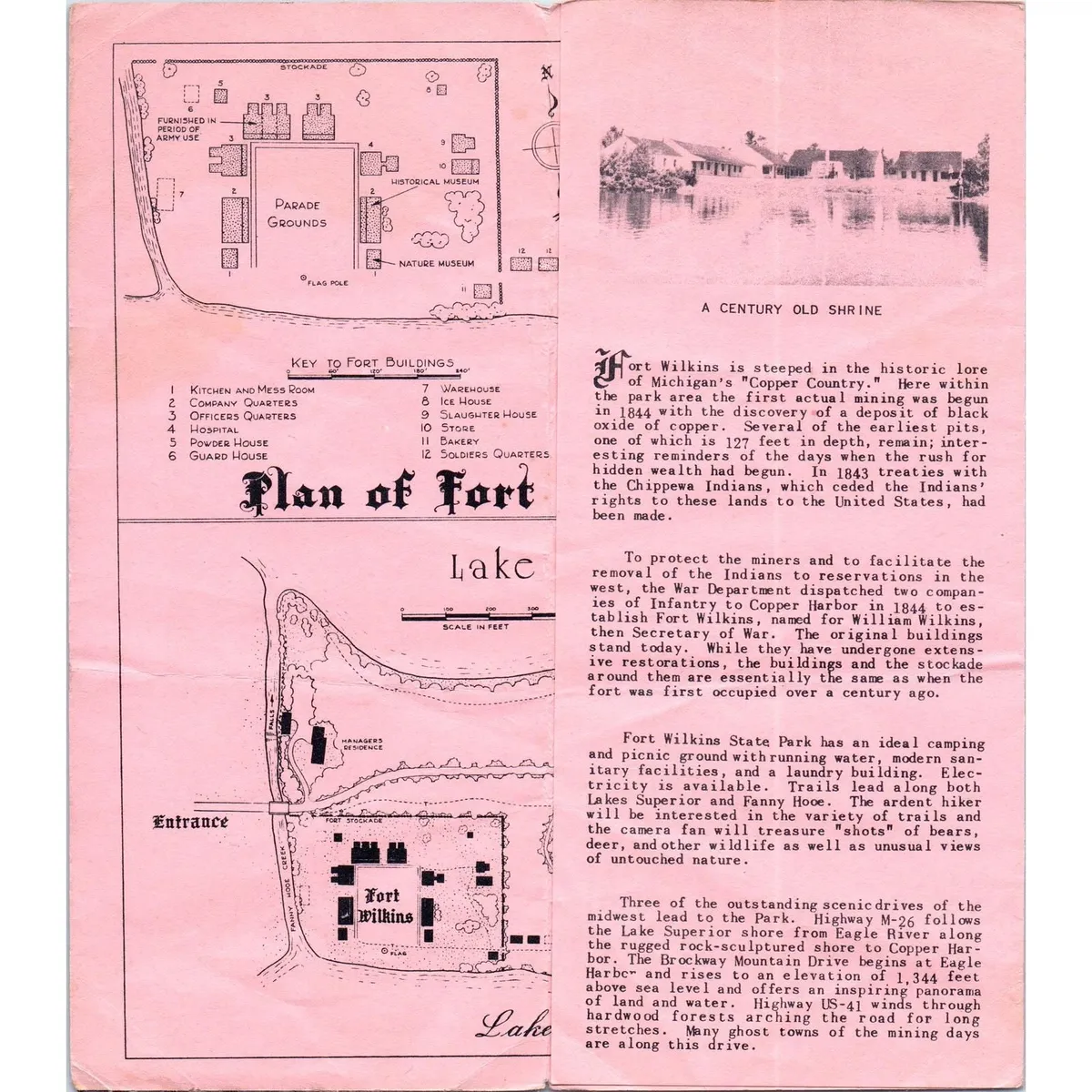 Vintage Fort Wilkins State Park Copper Harbor Mi Fold Out Travel