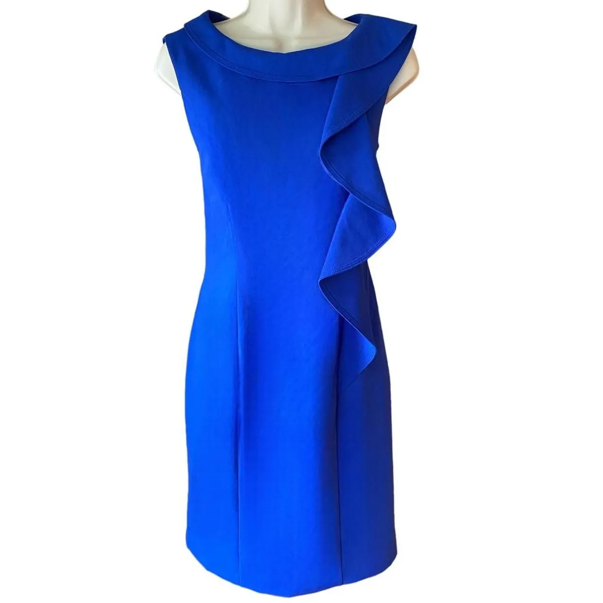 CALVIN KLEIN Royal Blue Sleeveless Fitted Summer Ruffle Dress ~ Women's ...