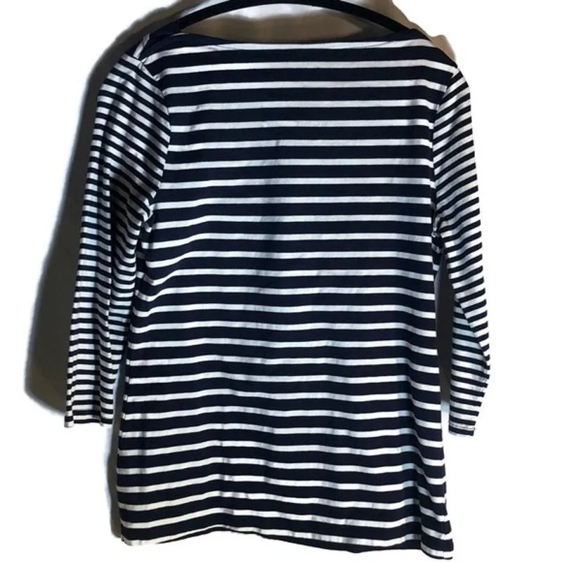 Merona Half Sleeve Striped Navy Blue White Women Blouse Size Medium ...