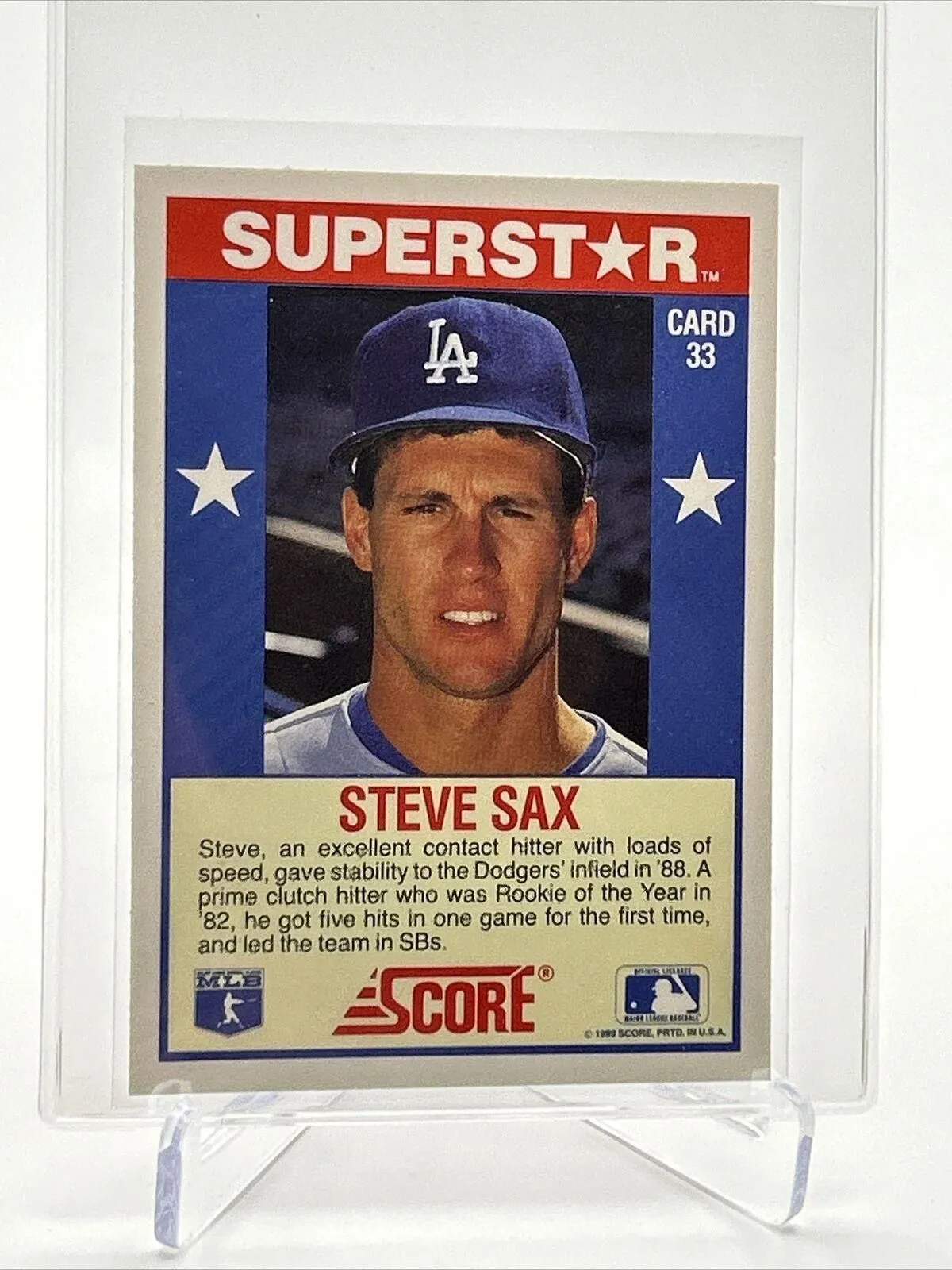 1989 Score Hottest 100 Steve Sax Baseball Card #33 Mint FREE SHIPPING ...