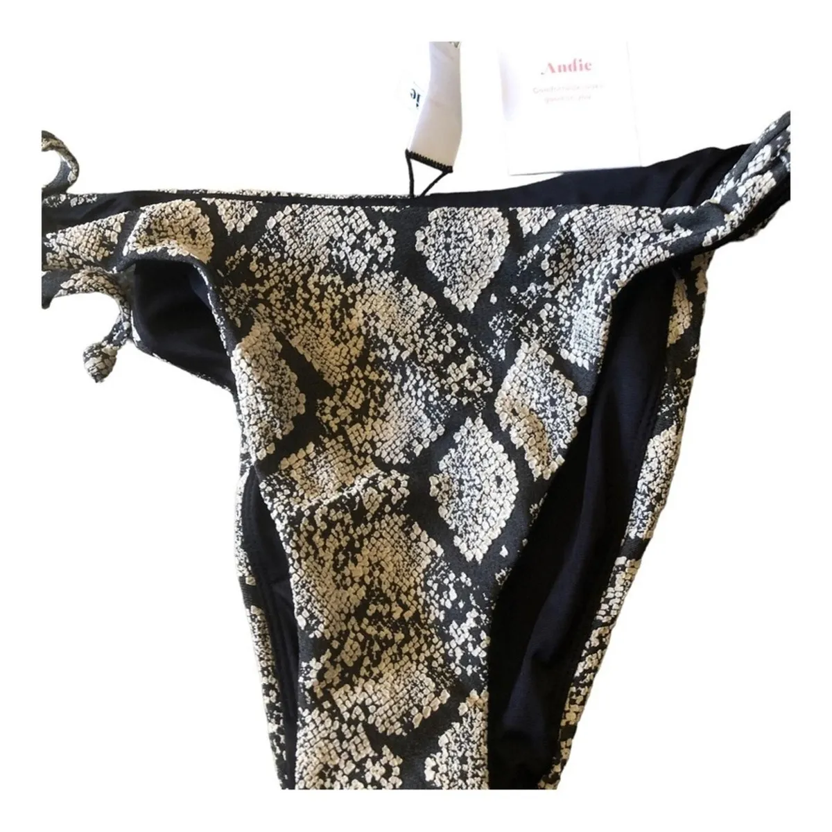 Andie Swim NWT Edgy The String Bikini Bottom, Snakeskin, Black, Tan ...