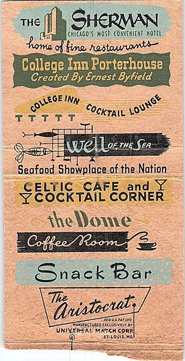 The Sherman Hotel College Inn Porterhouse Chicago Vintage Matchbook ...