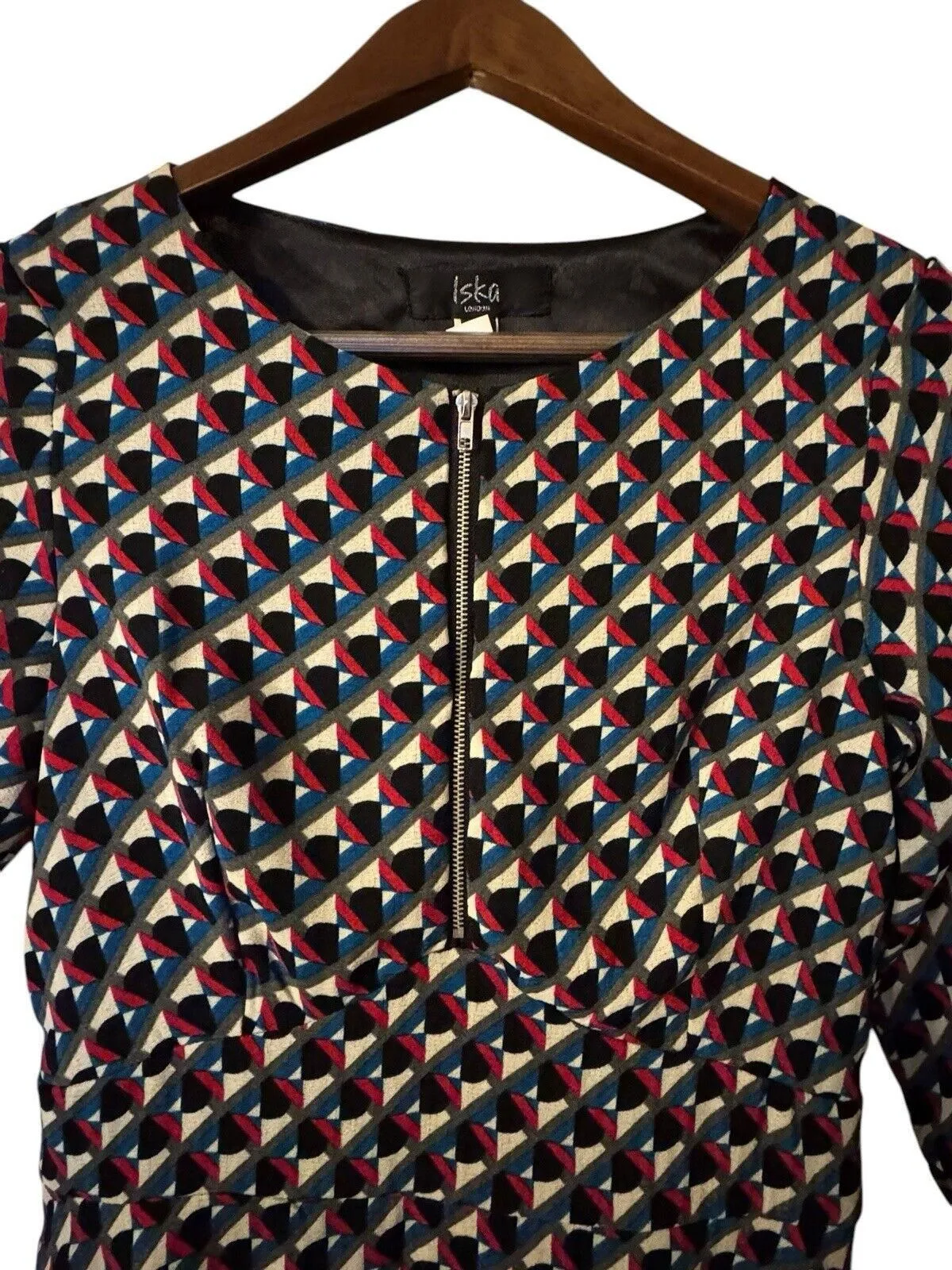 ISKA LONDON Shift Dress Women US 8 Geometric Red White Blue Lined ...