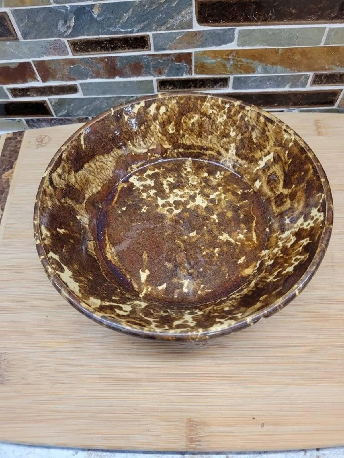 Antique Yellow Ware Spongeware, Brown Spongeware, Casserole Stoneware ...